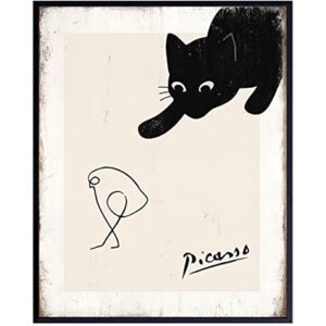 Pablo Picasso Wall Art & Decor - Cat Wall Decor - Cute Cat Lover Gifts for Women - Abstract art Minimalist Mid-century modern Line art - Gallery Wall Art - Rustic Black cat Home Decor - Picasso Poster