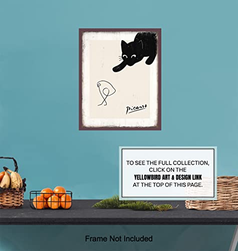 Pablo Picasso Wall Art & Decor - Cat Wall Decor - Cute Cat Lover Gifts for Women - Abstract art Minimalist Mid-century modern Line art - Gallery Wall Art - Rustic Black cat Home Decor - Picasso Poster