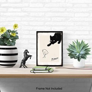 Pablo Picasso Wall Art & Decor - Cat Wall Decor - Cute Cat Lover Gifts for Women - Abstract art Minimalist Mid-century modern Line art - Gallery Wall Art - Rustic Black cat Home Decor - Picasso Poster