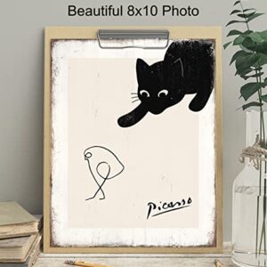 Pablo Picasso Wall Art & Decor - Cat Wall Decor - Cute Cat Lover Gifts for Women - Abstract art Minimalist Mid-century modern Line art - Gallery Wall Art - Rustic Black cat Home Decor - Picasso Poster