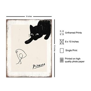 Pablo Picasso Wall Art & Decor - Cat Wall Decor - Cute Cat Lover Gifts for Women - Abstract art Minimalist Mid-century modern Line art - Gallery Wall Art - Rustic Black cat Home Decor - Picasso Poster