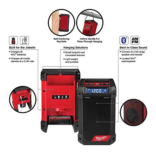 Milwaukee 2951-20 M12 Lithium-Ion Cordless Jobsite Radio/Bluetooth Speaker with Built-In Charger (Tool Only)