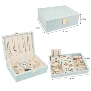 Jewelry Box Organizer for Women Girls 2 Layers Display Storage case Jewelry Holder for Earring Ring Necklace Storage Case, Women Gift (green)