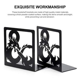 CALIDAKA 1 Pair Book Ends Bookends Dragon Design Black Bookends for Shelves Heavy Duty Book Supports Non-Skid Book Stopper Bookshelf Holder for Office Home School Kitchen