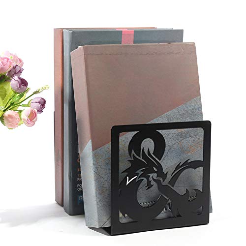 CALIDAKA 1 Pair Book Ends Bookends Dragon Design Black Bookends for Shelves Heavy Duty Book Supports Non-Skid Book Stopper Bookshelf Holder for Office Home School Kitchen