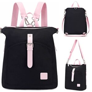 backpack purse women ladies fashion casual lightweight shoulder bag travel daypack (29 black&pink)