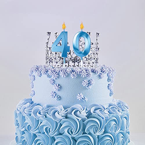 Blue 50th Birthday Candles for Cakes, Number 50 5 Glitter Candle Cake Topper for Party Anniversary Wedding Celebration Decoration