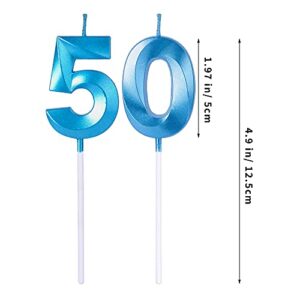 Blue 50th Birthday Candles for Cakes, Number 50 5 Glitter Candle Cake Topper for Party Anniversary Wedding Celebration Decoration