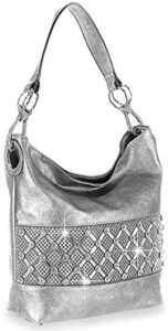 zzfab rhinestone band hobo bag bling purse pewter