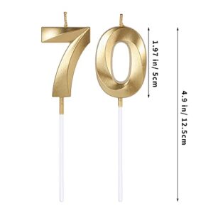 Gold 70th Birthday Candles for Cakes, Number 70 7 Glitter Candle Cake Topper for Party Anniversary Wedding Celebration Decoration