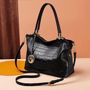 Leather Handbags for Women, Split Leather Large Capacity Zipper Closure Ladies Top-handle Handbags Womens Roomy Tote Purses Women's Fashion Shoulder Bag Handbag (Black1)