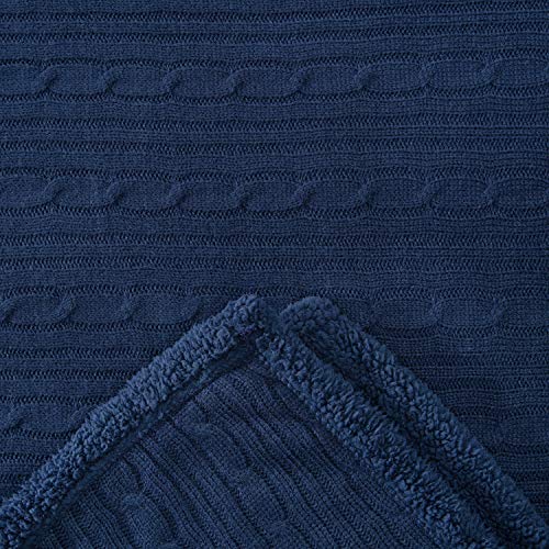 Chanasya Navy Blue Soft Cable Knit Throw Blanket - Fluffy Sherpa Plush Thick Warm Lightweight Cozy Modern Dark Blue Knitted Blankets - for Sofa Couch Living Room and Bed Room (50x65 Inches) - Blue