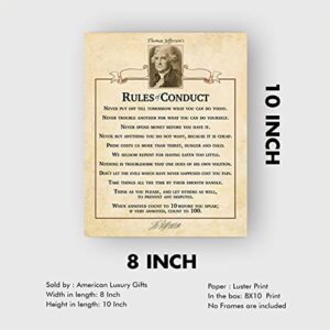 "Thomas Jefferson's Rules of Conduct"-Inspirational Wall Art Sign- 8 x 10"Motivational Quotes Poster Print w/Distressed Parchment Design-Ready to Frame. Perfect Home-Office-School-Library Decor!