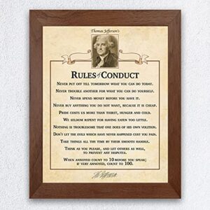 "Thomas Jefferson's Rules of Conduct"-Inspirational Wall Art Sign- 8 x 10"Motivational Quotes Poster Print w/Distressed Parchment Design-Ready to Frame. Perfect Home-Office-School-Library Decor!