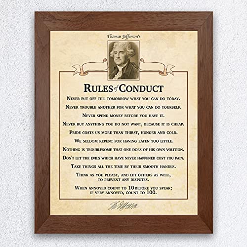 "Thomas Jefferson's Rules of Conduct"-Inspirational Wall Art Sign- 8 x 10"Motivational Quotes Poster Print w/Distressed Parchment Design-Ready to Frame. Perfect Home-Office-School-Library Decor!