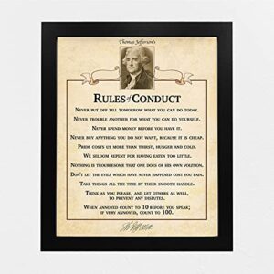 "Thomas Jefferson's Rules of Conduct"-Inspirational Wall Art Sign- 8 x 10"Motivational Quotes Poster Print w/Distressed Parchment Design-Ready to Frame. Perfect Home-Office-School-Library Decor!