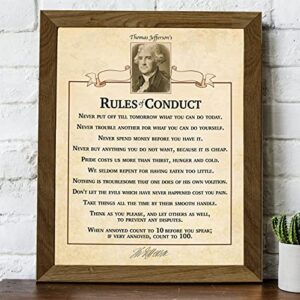 "Thomas Jefferson's Rules of Conduct"-Inspirational Wall Art Sign- 8 x 10"Motivational Quotes Poster Print w/Distressed Parchment Design-Ready to Frame. Perfect Home-Office-School-Library Decor!