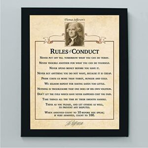 "Thomas Jefferson's Rules of Conduct"-Inspirational Wall Art Sign- 8 x 10"Motivational Quotes Poster Print w/Distressed Parchment Design-Ready to Frame. Perfect Home-Office-School-Library Decor!