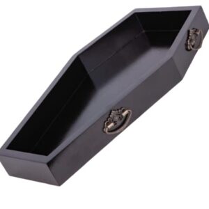 Stand & Delivered Gothic Coffin Tray, Spooky Decorative Wooden Goth Home Decor Tray for Holding Crystals, Jewelry, Candles, Creepy Serving Tray for Kitchen, Bathroom, Bedroom and Entryway, Black