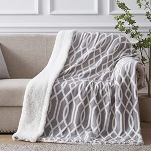 semech sherpa throw blanket throw size, sherpa fleece throw blanket lightweight, reversible sherpa blanket machine washable, 50″ x 60″, light gray