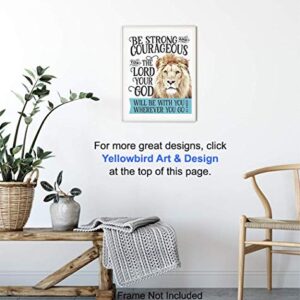 Be Strong and Courageous Wall Art - Lion Religious Scripture Decor - Christian Bible Verse Gifts for Men, Boys Bedroom, Teen Room - Motivational, Positive, Inspirational Quotes - Blessed Wall Decor