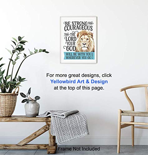 Be Strong and Courageous Wall Art - Lion Religious Scripture Decor - Christian Bible Verse Gifts for Men, Boys Bedroom, Teen Room - Motivational, Positive, Inspirational Quotes - Blessed Wall Decor