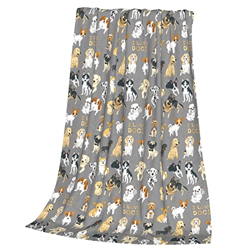 I Love Dogs Puppies Throw Blanket Flannel Bed Blanket Lightweight Cozy Plush Blanket for Bedroom Living Rooms Sofa Couch 60"x50"