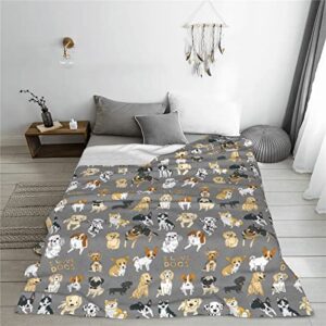 I Love Dogs Puppies Throw Blanket Flannel Bed Blanket Lightweight Cozy Plush Blanket for Bedroom Living Rooms Sofa Couch 60"x50"