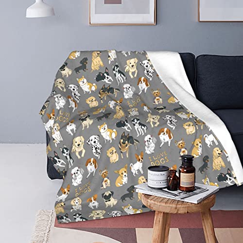 I Love Dogs Puppies Throw Blanket Flannel Bed Blanket Lightweight Cozy Plush Blanket for Bedroom Living Rooms Sofa Couch 60"x50"