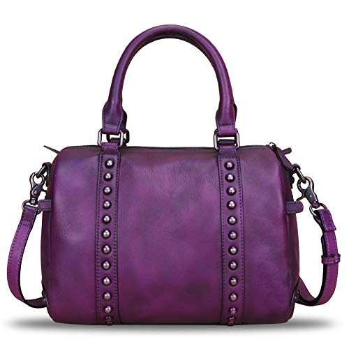 Genuine Leather Handbags for Women Purse Satchel Vintage Handmade Handbag Crossbody Shoulder Bag (Purple)