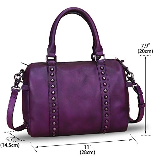 Genuine Leather Handbags for Women Purse Satchel Vintage Handmade Handbag Crossbody Shoulder Bag (Purple)