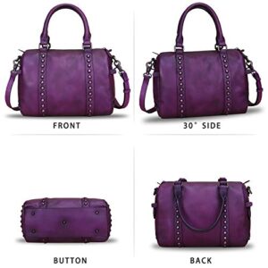 Genuine Leather Handbags for Women Purse Satchel Vintage Handmade Handbag Crossbody Shoulder Bag (Purple)