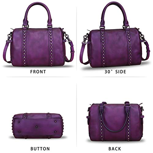 Genuine Leather Handbags for Women Purse Satchel Vintage Handmade Handbag Crossbody Shoulder Bag (Purple)