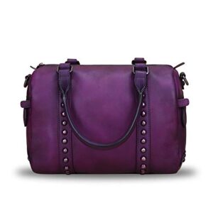 Genuine Leather Handbags for Women Purse Satchel Vintage Handmade Handbag Crossbody Shoulder Bag (Purple)