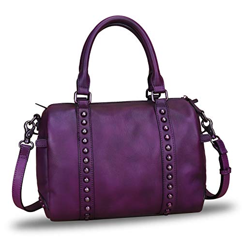 Genuine Leather Handbags for Women Purse Satchel Vintage Handmade Handbag Crossbody Shoulder Bag (Purple)