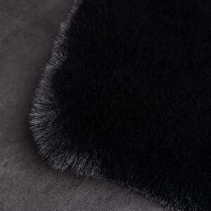 Rainlin Ultra Soft Fluffy Faux Fur Sheepskin Area Rug Modern 2x6 Living Room Fur Runner Rugs Shaggy Beside Rugs Warm Faux Fur Couch Cover for Sofa and Bay Window, Black