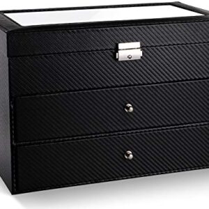 Nicunom 18 Slots Sunglasses Organizer Collector Eyeglasses Sunglass Glasses Storage Box Eyeglasses Eyewear Display Case with Drawer, Lockable, Black