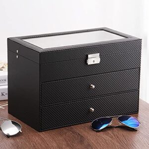 Nicunom 18 Slots Sunglasses Organizer Collector Eyeglasses Sunglass Glasses Storage Box Eyeglasses Eyewear Display Case with Drawer, Lockable, Black