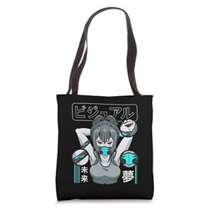 aesthetic vaporwave waifu anime mask girl tote bag