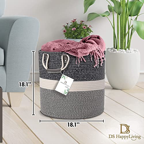 DS HappyLiving Blanket Holder Living Room XXL (Set of 2) 18x18 Basket 100% Natural Cotton Blanket Basket Living Room Blanket Storage