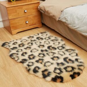 escrodoi fluffy leopard print rug 2’x 3’, soft leopard rugs for chair bedroom living room couch decorative cheetah shaggy throw rugs non-slip washable faux fur rug luxurious home decor, brown