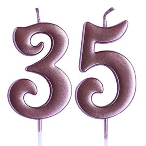 rose 35th birthday candle, number 35 years old candles cake topper, woman or man party decorations, supplies