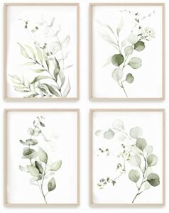 vivegate light botanical plant wall art prints – set of 4 plant wall decor prints floral kitchen flower leaves wall art boho leaf eucalyptus (medium – 8″x10″, light green)