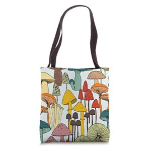 vintage psychedelic hippie mushroom foraging fungi pattern tote bag