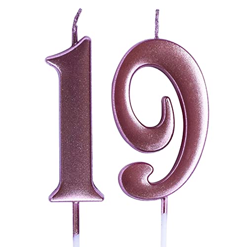 Rose 19th Birthday Candle, Number 19 Years Old Candles Cake Topper, Boy Or Girl Party Decorations, Supplies