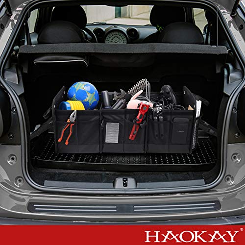 HAOKAY Large Trunk orgnaizer, SUV Trunk Organizer, Car Storage Organizer, Premium Multi Compartments Collapsible Car Organizer Fable Cover