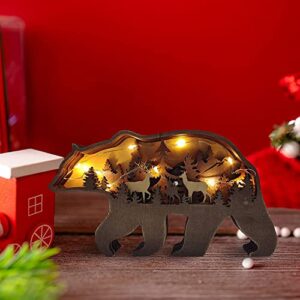 Linwnil Forest Animal Wooden Home Wall Sculptures Ornament,Multi-Layer 3D Wood Carving Art Shelf Table Wood Crafts Home Furnishing (Bear)