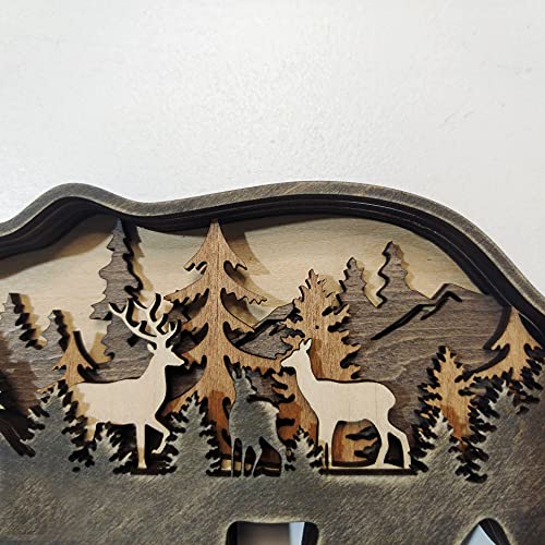 Linwnil Forest Animal Wooden Home Wall Sculptures Ornament,Multi-Layer 3D Wood Carving Art Shelf Table Wood Crafts Home Furnishing (Bear)