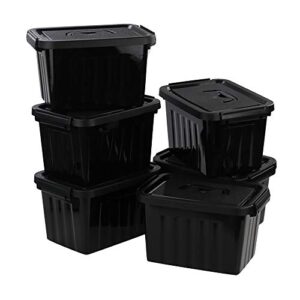 qqbine 6 quart black plastic storage latching box bin with handles, 6 packs