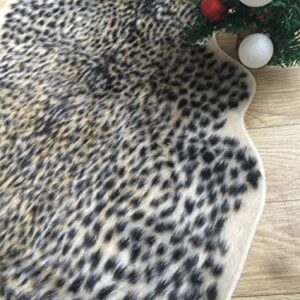 Leopard Print Rug Faux Fur Cheetah Rug Cowhide Animal Skin Mat Carpet for Office, Livingroom, Bedroom Non-Slip Home Decor 40x37Inch/ 3.2x3.1Ft